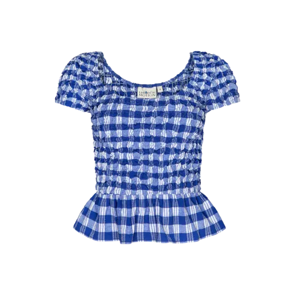UNTITLED IN MOTION Karem Ruched Cap-sleeve Plaid Top