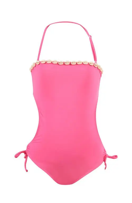NESSI BYRD Strapless Shell-adorned Halter One-piece Swimsuit With Side Ties - Pink
