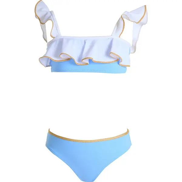 NESSI BYRD Ruffled Two-piece Bikini - Blue-white
