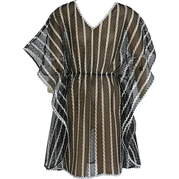 NESSI BYRD Striped Mesh Caftan Pareo - Black-white