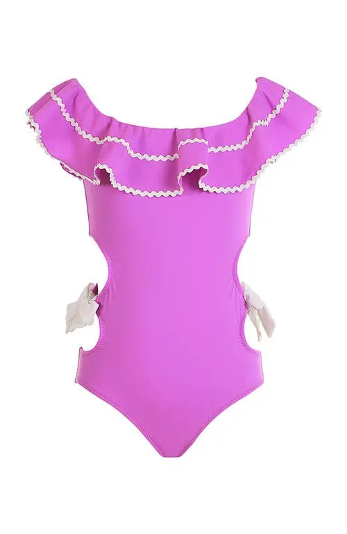 NESSI BYRD Off-shoulder One-piece Swimsuit - Purple