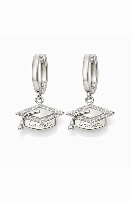 DLORIA Limitless Graduation Cap Huggie Hoop Earrings - Silver
