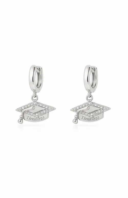 DLORIA Limitless Graduation Cap Huggie Hoop Earrings - Silver