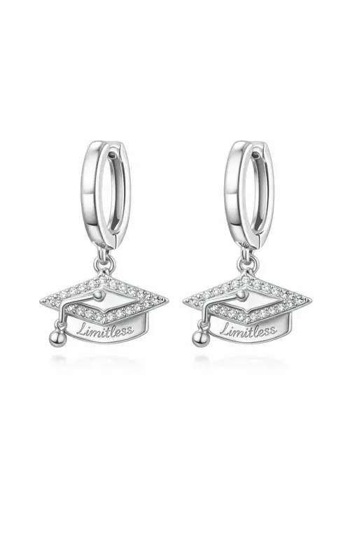 DLORIA Limitless Graduation Cap Huggie Hoop Earrings - Silver