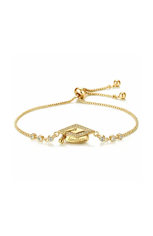 DLORIA Limitless Pavé Graduation Cap Charm Slider Bracelet - Gold
