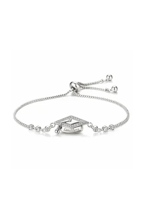 DLORIA Limitless Pavé Graduation Cap Charm Slider Bracelet - Silver