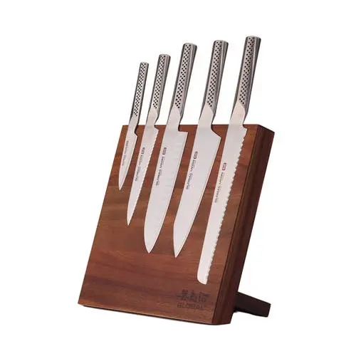 GLOBAL Bitoku Ukon Essentials 6 Piece Knife Set With Magnetic Block - Acacia
