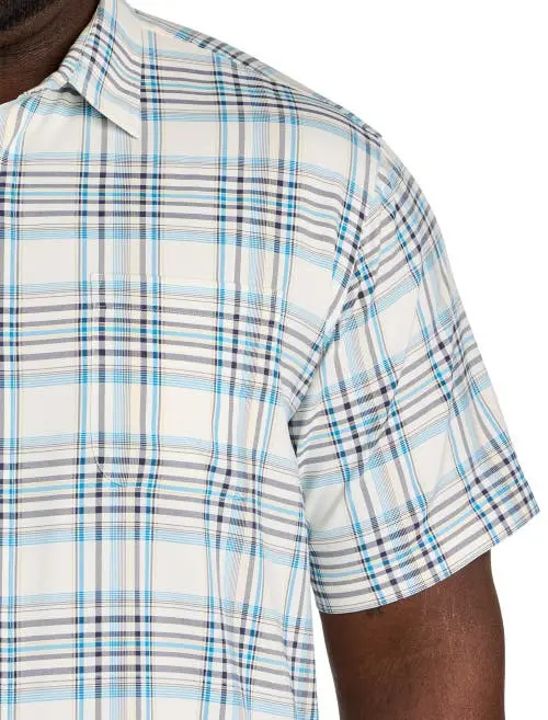 HARBOR BAY BY DXL Big & Tall Microfiber Small Plaid Sport Shirt V3 - Tan