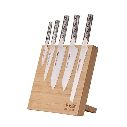 GLOBAL Bitoku Ukon Essentials 6 Piece Knife Set With Magnetic Block - Bamboo