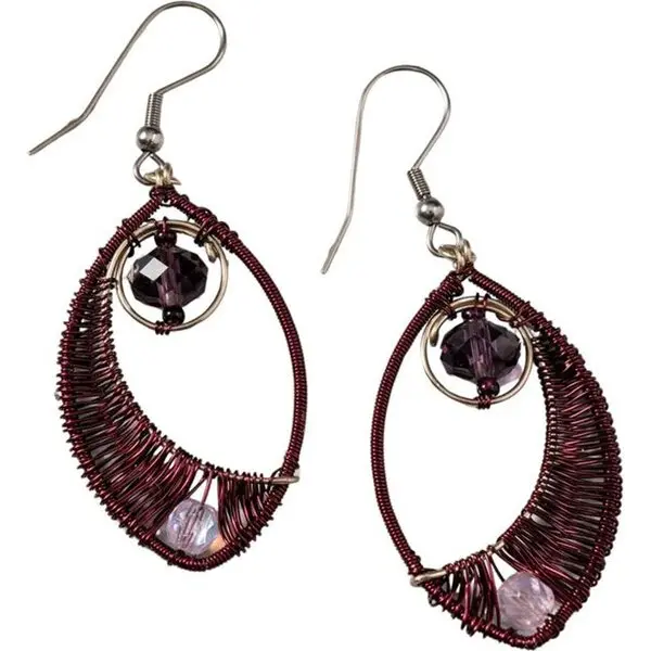 TEN THOUSAND VILLAGES Ojo Wire Wrapped Drop Earrings - Purple