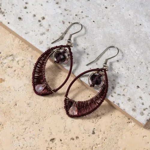 TEN THOUSAND VILLAGES Ojo Wire Wrapped Drop Earrings - Purple
