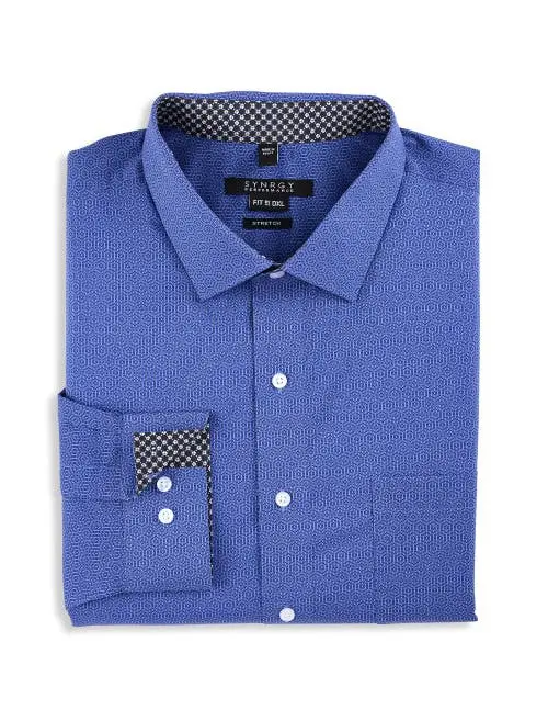 SYNRGY BY DXL Big & Tall Geometric Performance Dress Shirt - Blue