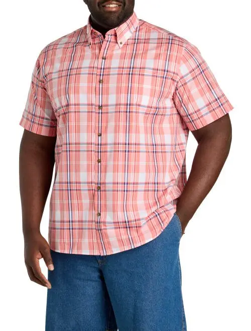 HARBOR BAY BY DXL Big & Tall Easy-care Large Plaid Sport Shirt V5 - Red Multi