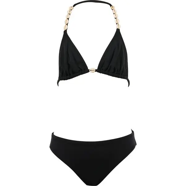 NESSI BYRD Triangle Bikini With Shell Accents - Black