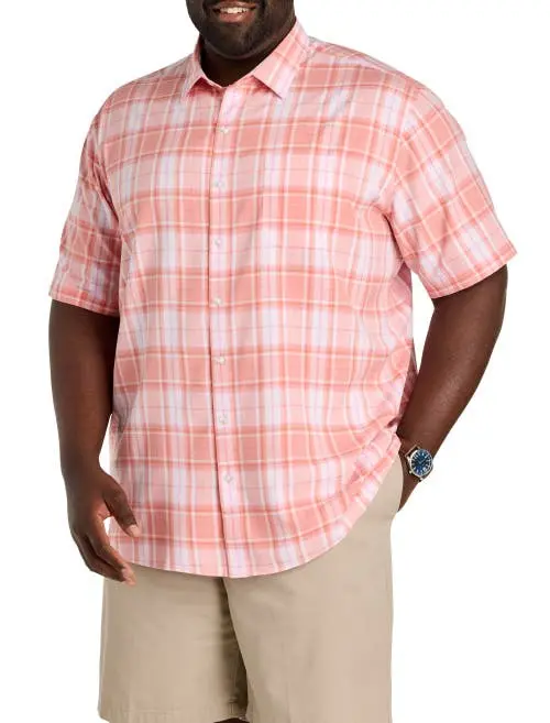 HARBOR BAY BY DXL Big & Tall Microfiber Medium Plaid Sport Shirt V5 - Pink