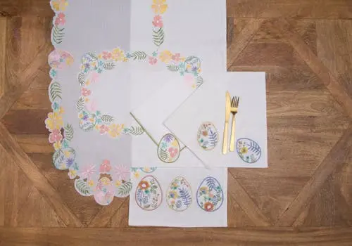 C&F HOME Floral Easter Egg Embroidered Hemstitch Set Of 6 Cloth Napkins