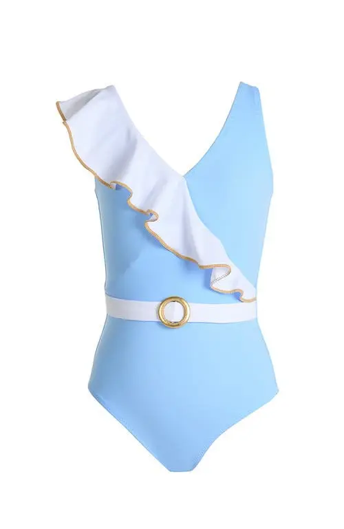 NESSI BYRD Asymmetric Ruffle One-piece Swimsuit - Blue