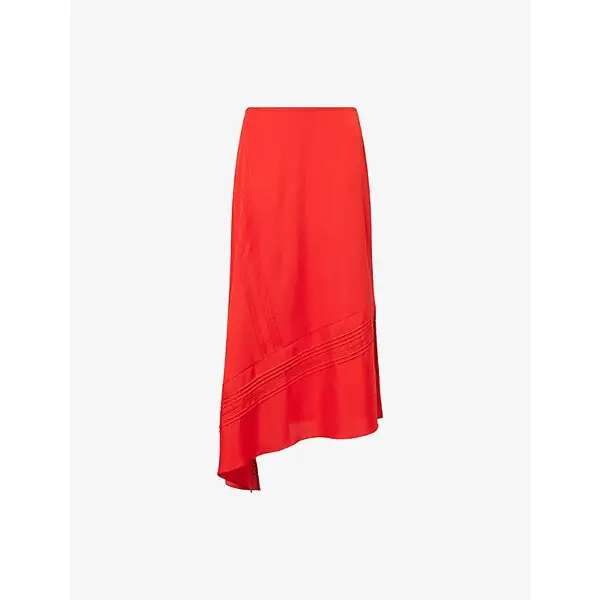 Vince Pintuck Slip Satin Midi Skirt - Poppy