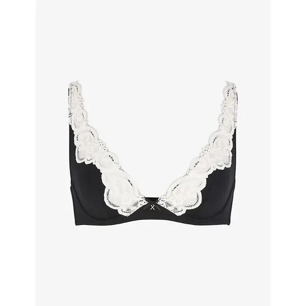 SAVAGE X FENTY Swirly Girly Unlined Stretch-modal Plunge Bra - Black Caviar/white Tea