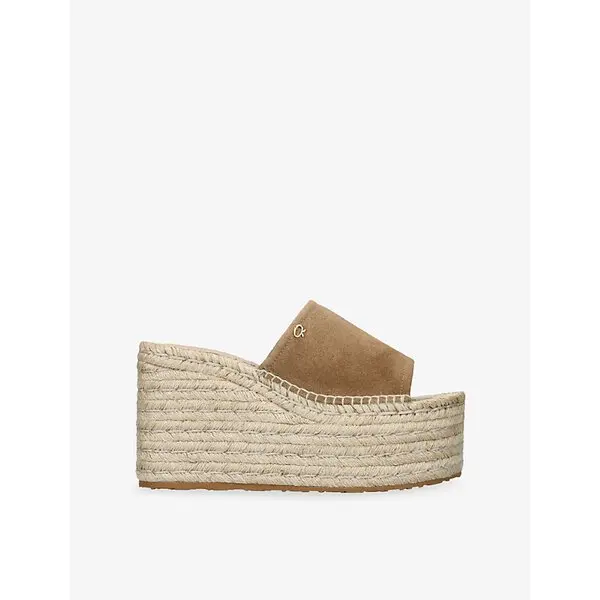 GIANVITO ROSSI Logo-embellished Suede Platform Wedges - Camel