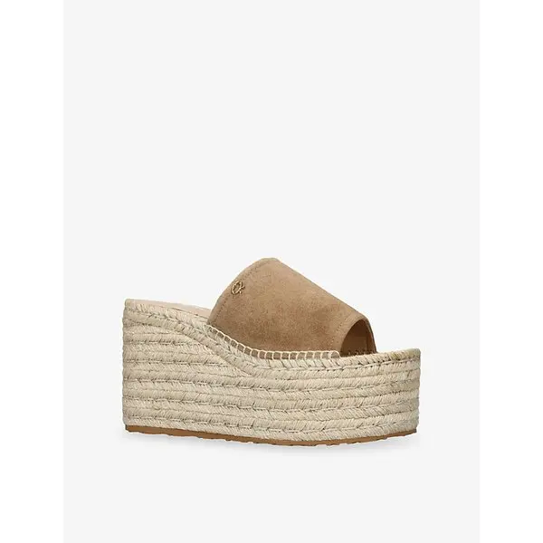 GIANVITO ROSSI Logo-embellished Suede Platform Wedges - Camel
