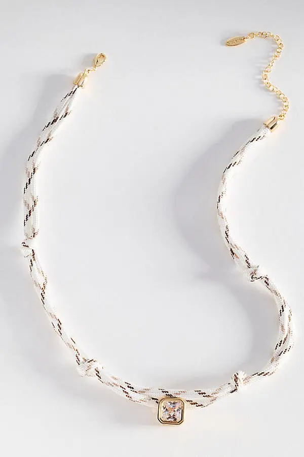 Anthropologie Knotted Double-cord Crystal Necklace - Cream