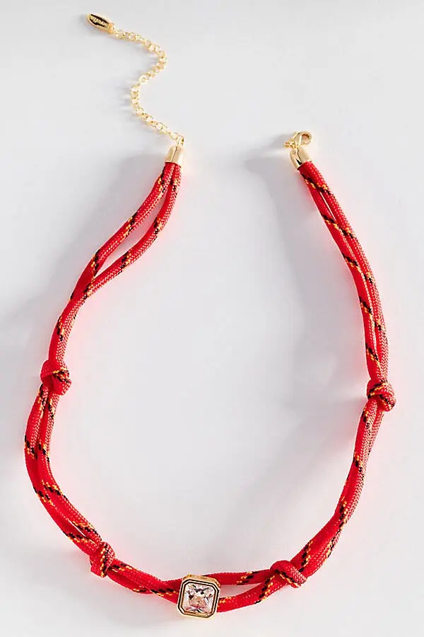 Anthropologie Knotted Double-cord Crystal Necklace - Red