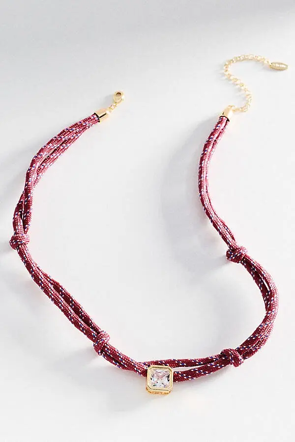 Anthropologie Knotted Double-cord Crystal Necklace - Wine