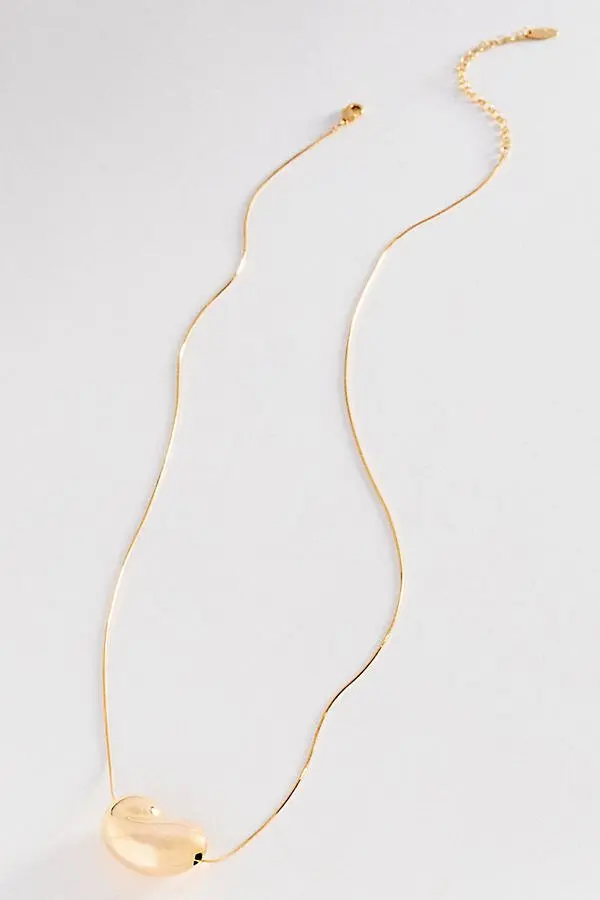 Anthropologie Metal Bean Pendant Necklace - Gold