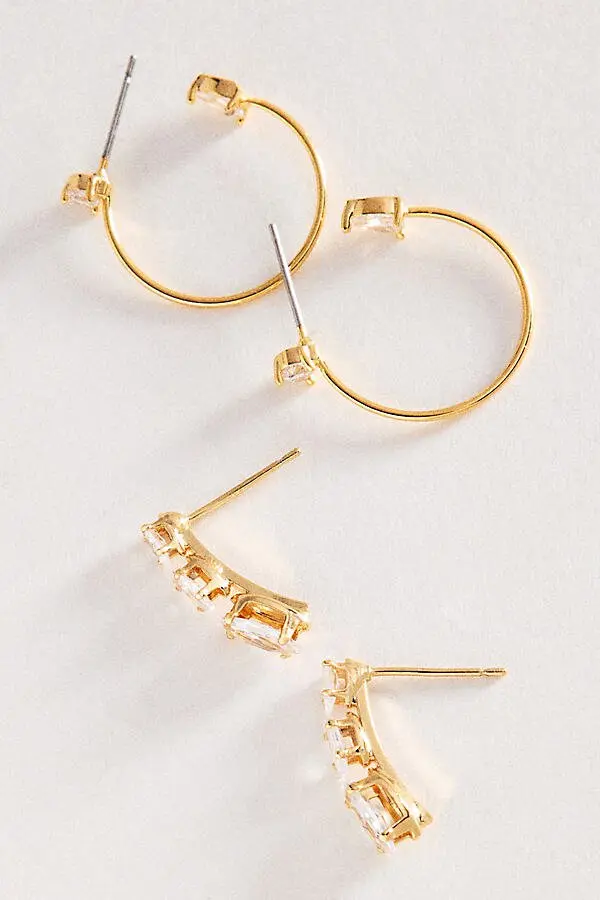 Anthropologie Daty Crystal Earrings Set - Clear