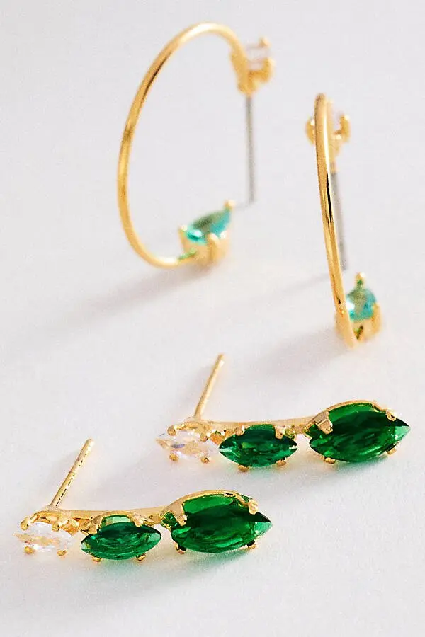 Anthropologie Daty Crystal Earrings Set - Emerald