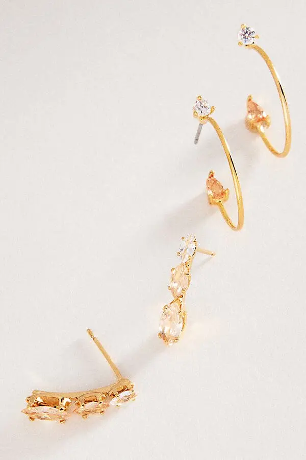 Anthropologie Daty Crystal Earrings Set - Honey