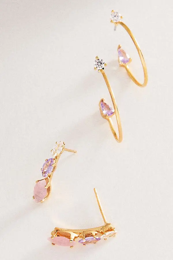 Anthropologie Daty Crystal Earrings Set - Lilac