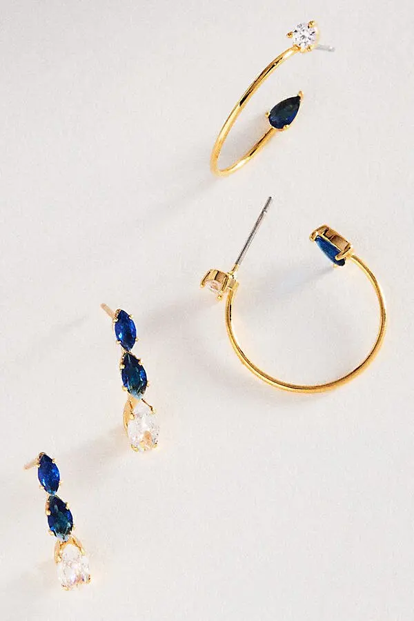 Anthropologie Daty Crystal Earrings Set - Sapphire