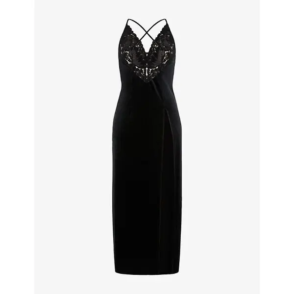SAVAGE X FENTY Lace Satin Maxi Slip Dress - Black Caviar