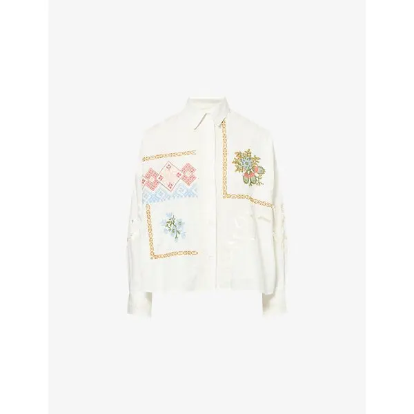 Max Mara Embroidered Long-sleeve Cotton Shirt - White Cross-
