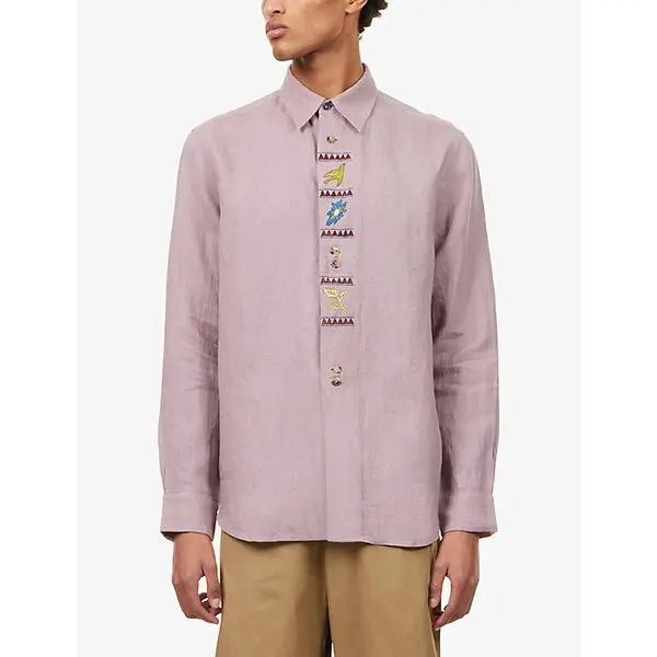 Paul Smith Embroidered-motif Long-sleeve Linen Shirt