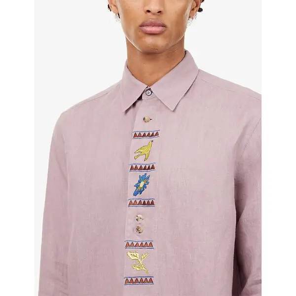 Paul Smith Embroidered-motif Long-sleeve Linen Shirt