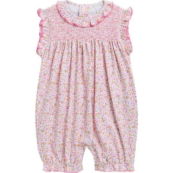 KISSY KISSY Floral Smocked Pima Cotton Bubble Romper - Pink Multi