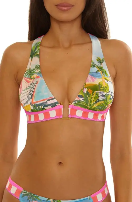 BECCA By Rebecca Virtue Miami Modern Edge Halter Bikini Top - Pink Blue Multi