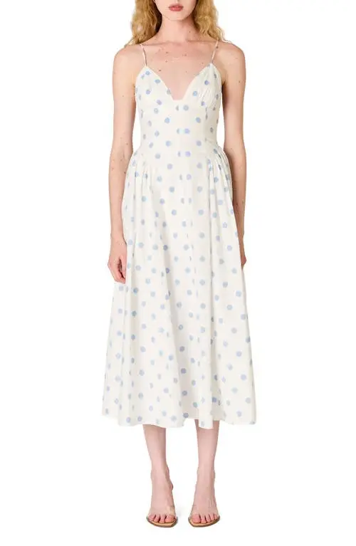NIA Sydney Polka Dot Sweetheart Neck Midi Dress - Sky