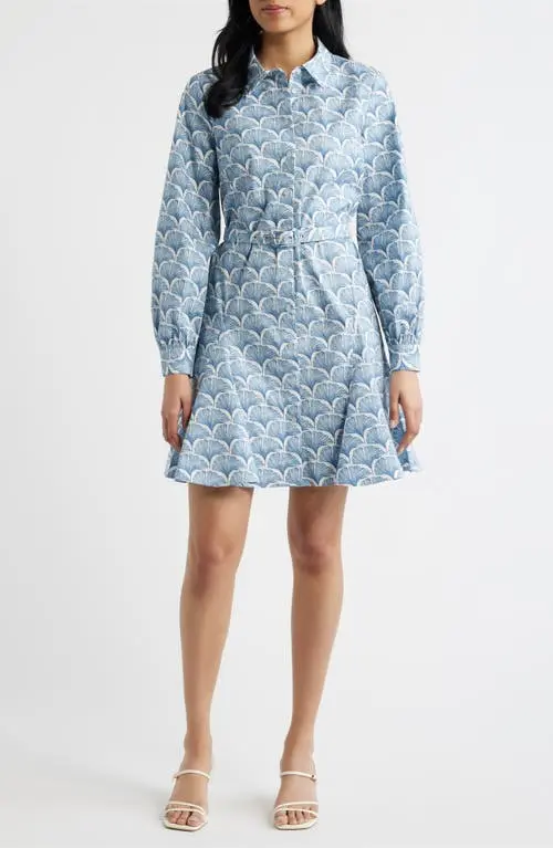 CECE DUPRAZ Fan Print Belted Shirt Dress - Ivory Multi