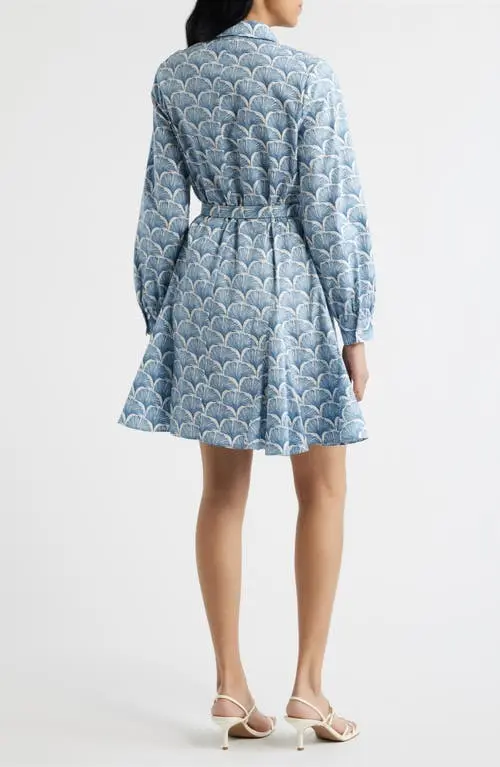 CECE DUPRAZ Fan Print Belted Shirt Dress - Ivory Multi