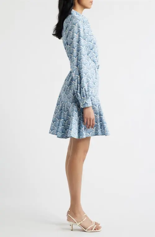 CECE DUPRAZ Fan Print Belted Shirt Dress - Ivory Multi