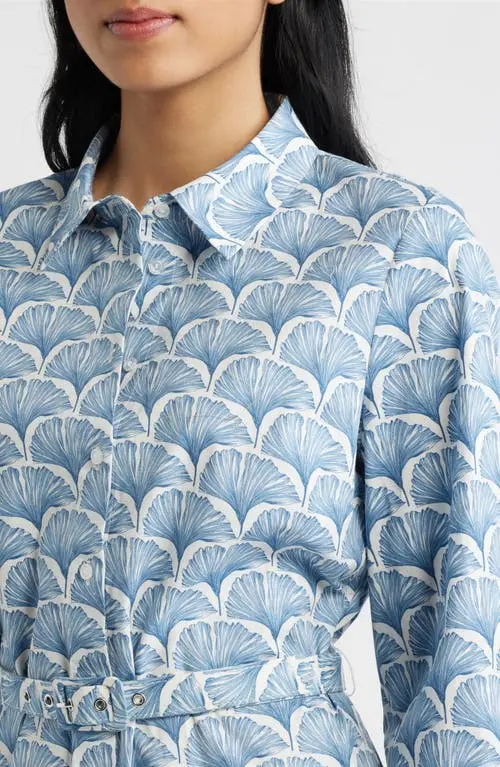 CECE DUPRAZ Fan Print Belted Shirt Dress - Ivory Multi