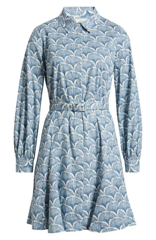 CECE DUPRAZ Fan Print Belted Shirt Dress - Ivory Multi