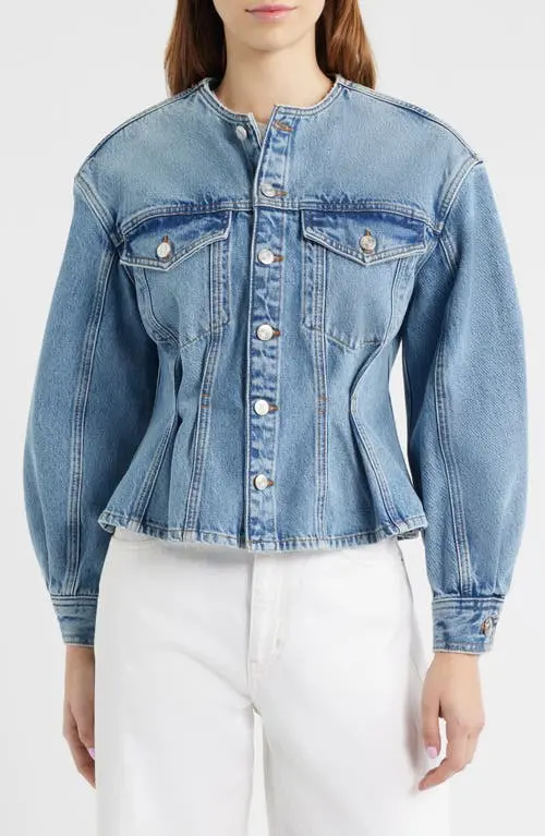 FRAME The Nipped Collarless Denim Jacket - Umbria