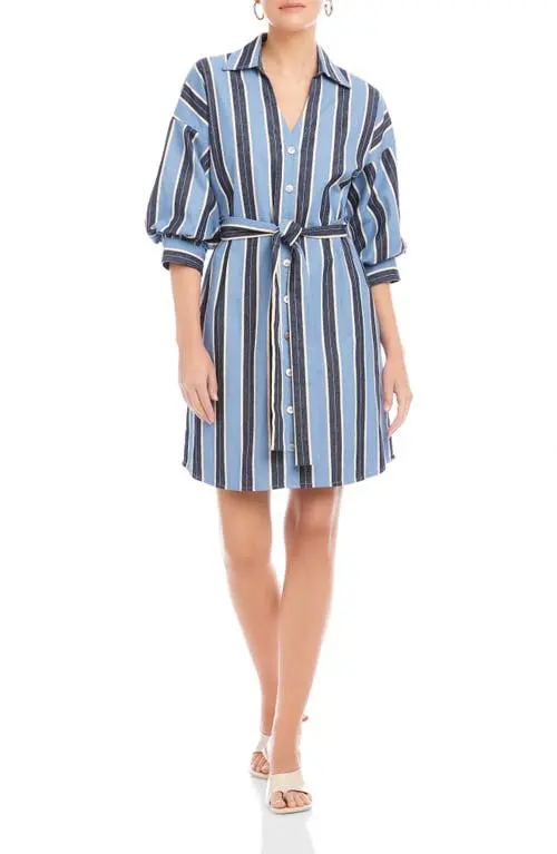 Fifteen Twenty Blaire Stripe Lantern Sleeve Stretch Cotton Shirtdress - Blue/cream