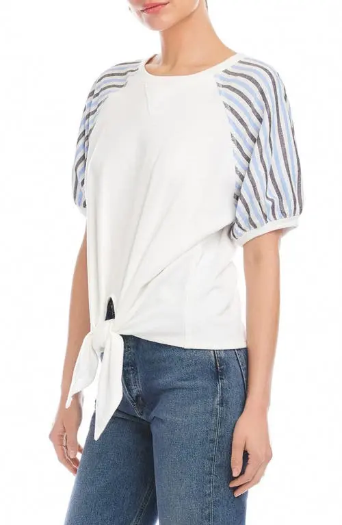 Fifteen Twenty Contrast Sleeve Tie Front Organic Cotton Top