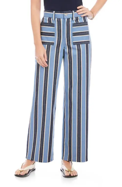 Fifteen Twenty Lynny Stripe Patch Pocket Wide Leg Pants - Blue/cream